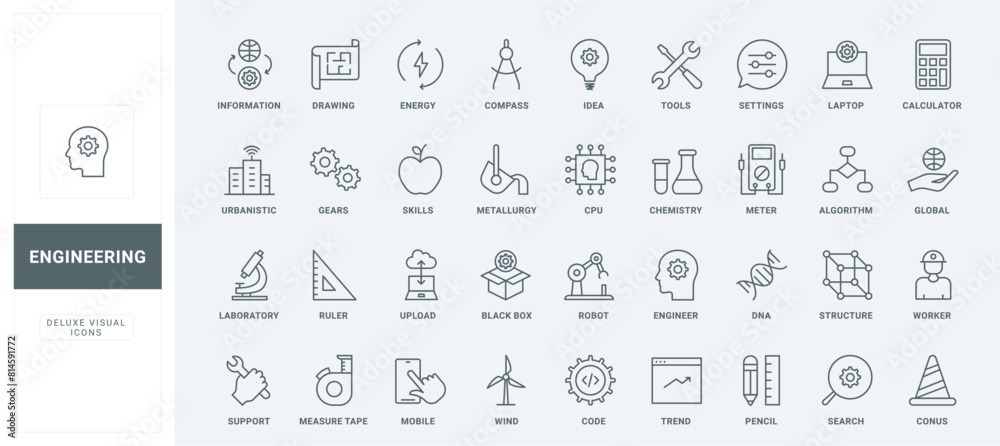 Engineering thin black and red line icons set vector illustration ...