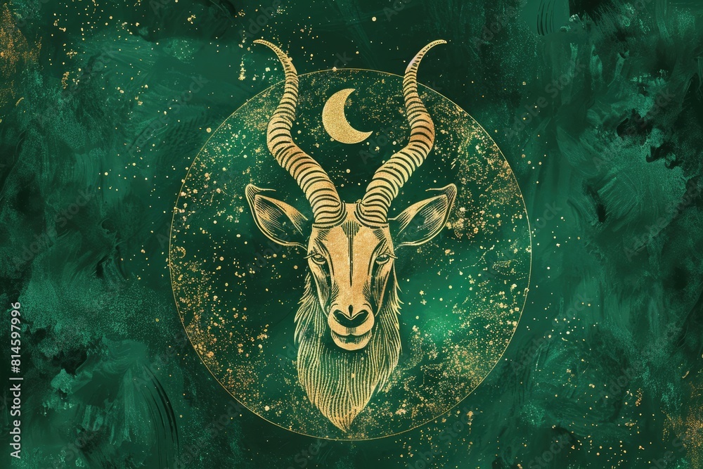 zodiac sign Capricorn on an abstract green background, personification ...