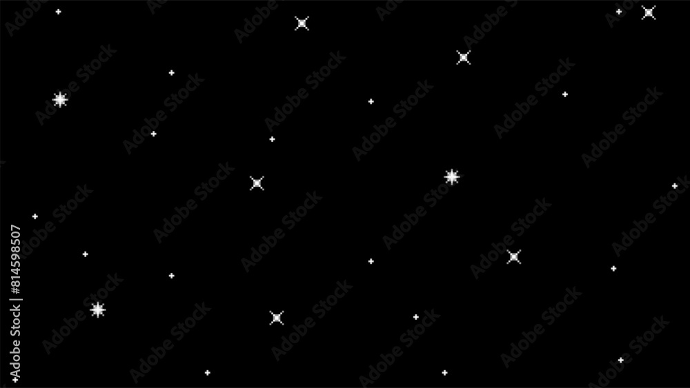 Pixel art starry sky background. Black night background with shiny ...