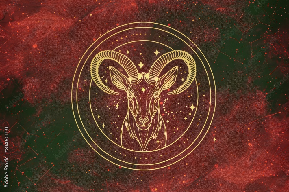 zodiac sign Aries on an abstract red background, personification of the ...