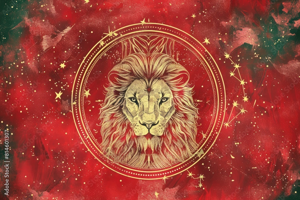 zodiac sign Leo on an abstract red background, personification of the ...