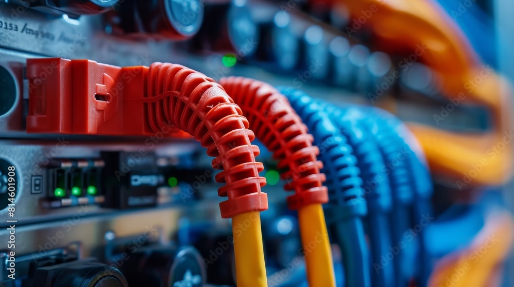 Network cables arranged in a neat and organized pattern, leading to ...