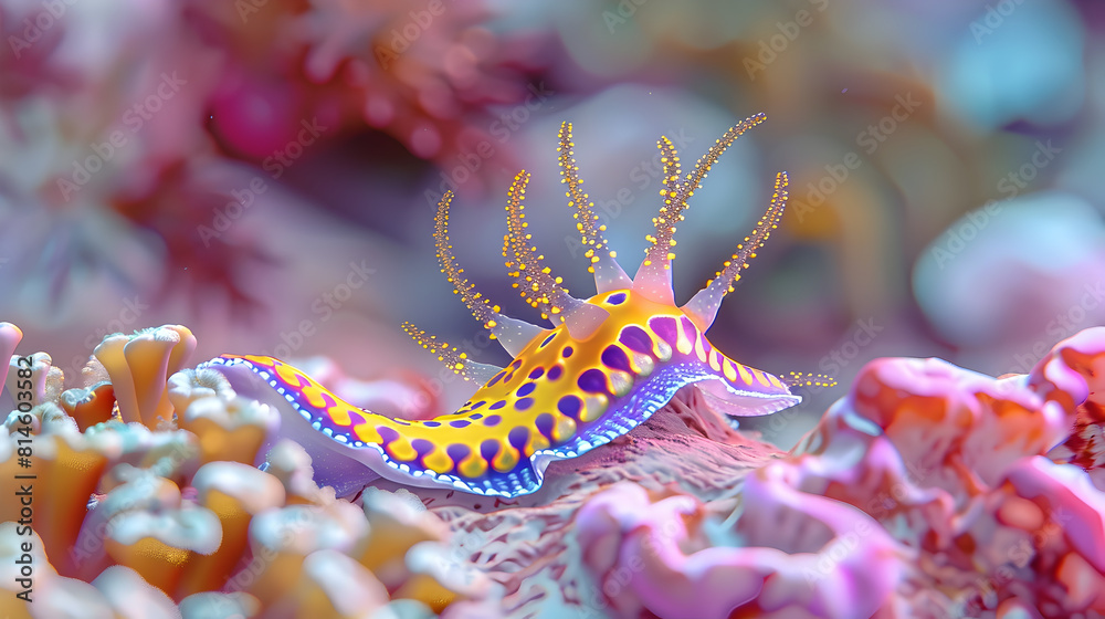 Vivid Underwater Nudibranch Crawling Over Coral Reef with Bold Colors ...