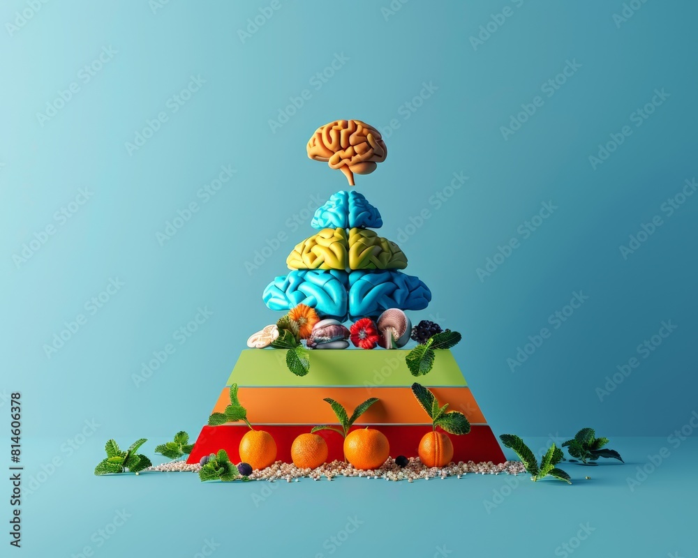 A Bloom's taxonomy pyramid with brain-shaped levels, representing the ...