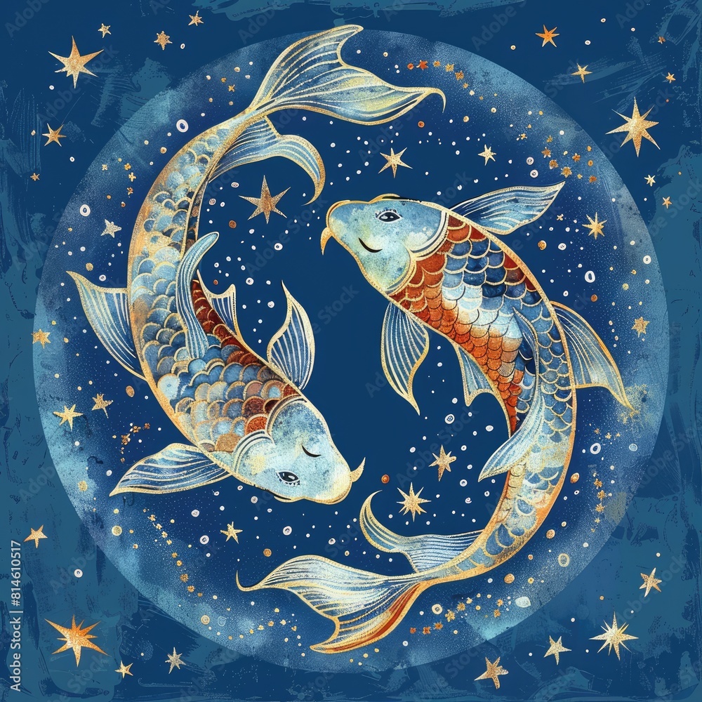 zodiac sign Pisces on an abstract blue background, personification of ...