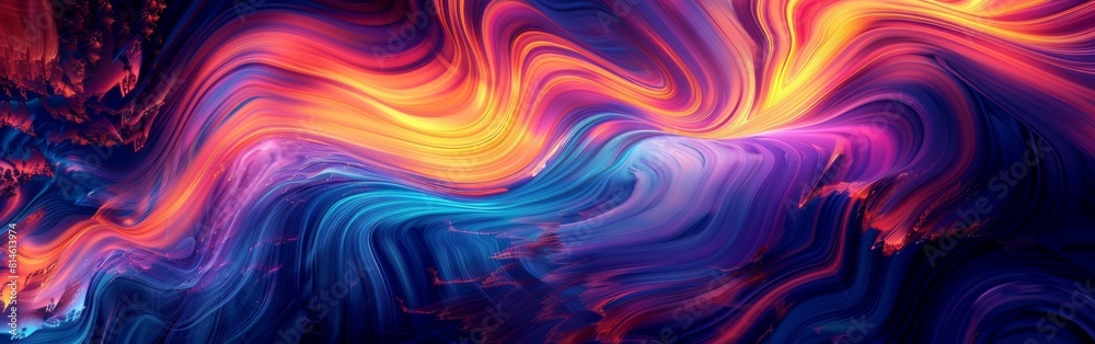 This abstract painting features a burst of bright colors and bold ...