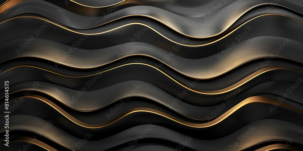 Abstract gold and black background with smooth shapes waves lines ...