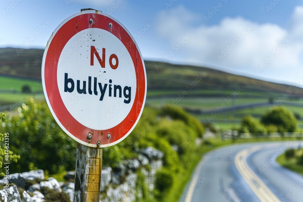 Bullying. Unacceptable behavior. No bullying. A sign with transcription ...