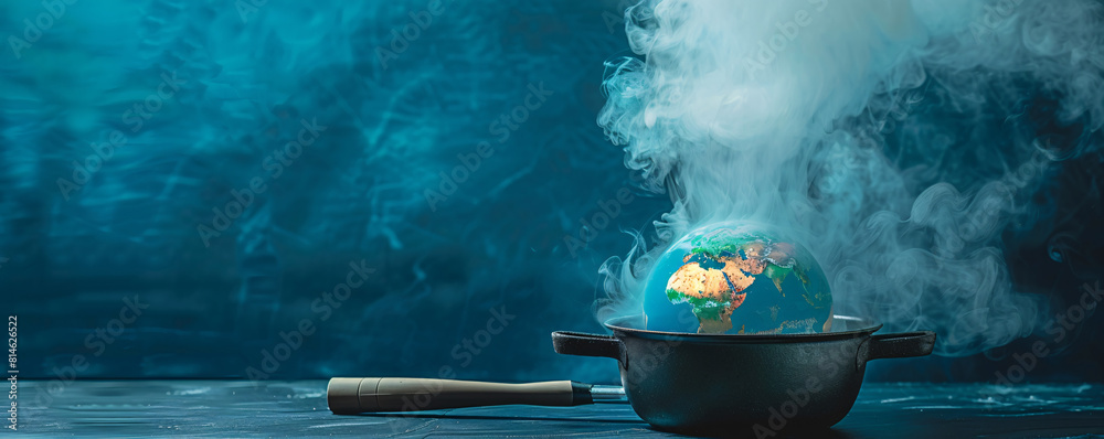 On a simple, minimalist background, a pot is shown boiling with the ...