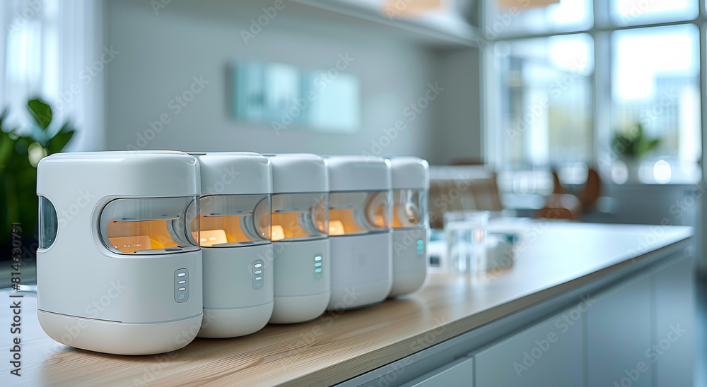 An innovative shared charging box in a hospital waiting room, with the ...