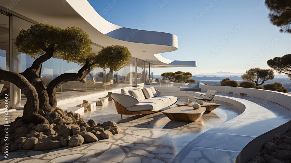 Terrasse, balcon, d'un maison d'architecture moderne, villa de luxe ...