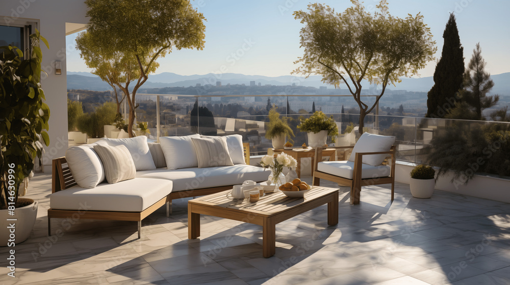 Terrasse, balcon, d'un maison d'architecture moderne, villa de luxe ...