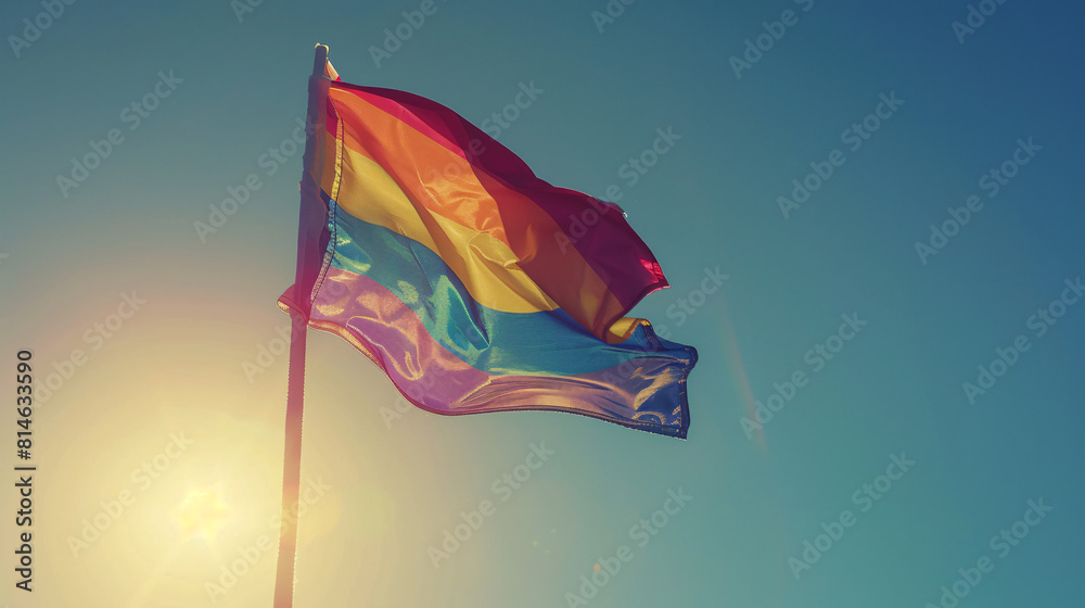 A high-resolution image of a waving pride flag with a detailed fabric ...