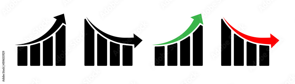 Up and down graph chart vector icon set. growth increase and decrease ...