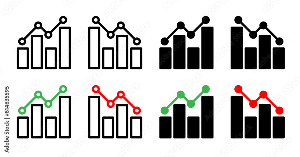 up and down chart arrow icon set. increase and decrease inflation graph ...
