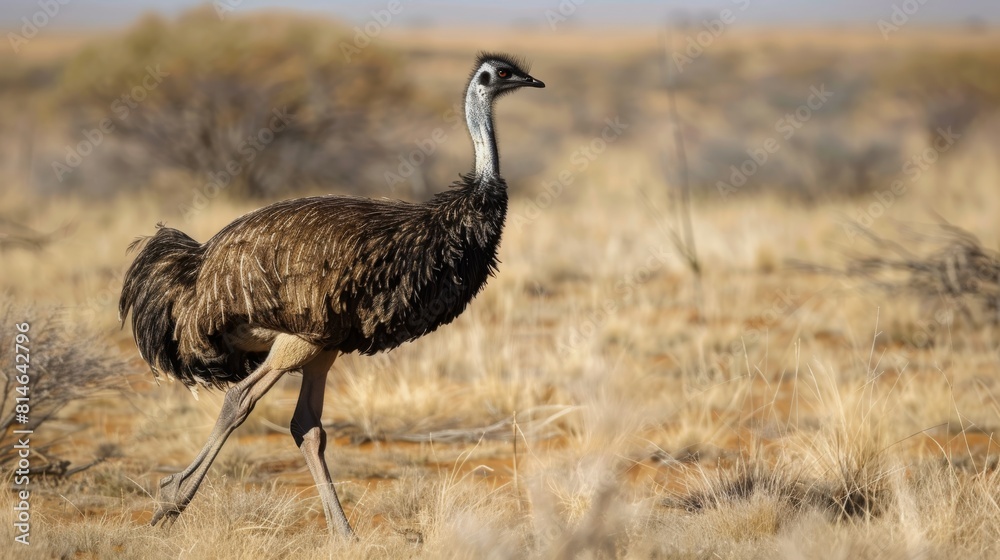 An ostrich, the worlds largest bird, confidently strides through a dry ...