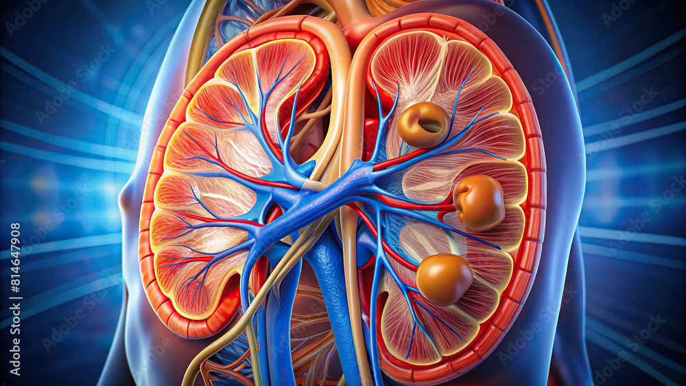 Kidney anatomy close-up with focus on filtration process Stock ...