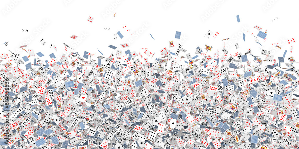 Flying playing cards on transparent background, abstract chaos of ...