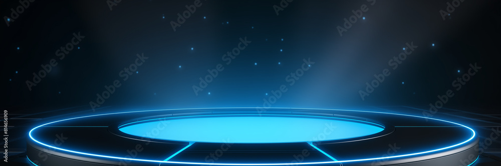 Background podium 3D light neon blue platform stage product abstract ...