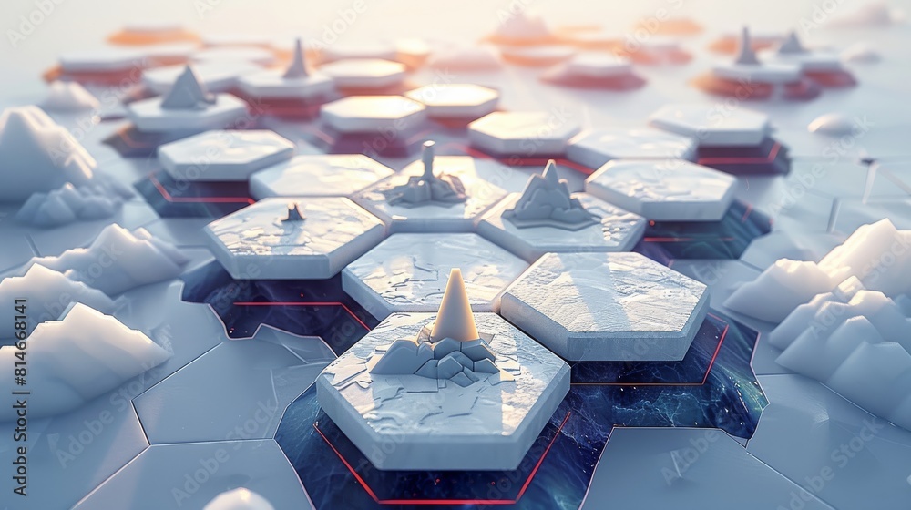 A 7 different hexagonal tiles an isometric perspective which illustrate ...
