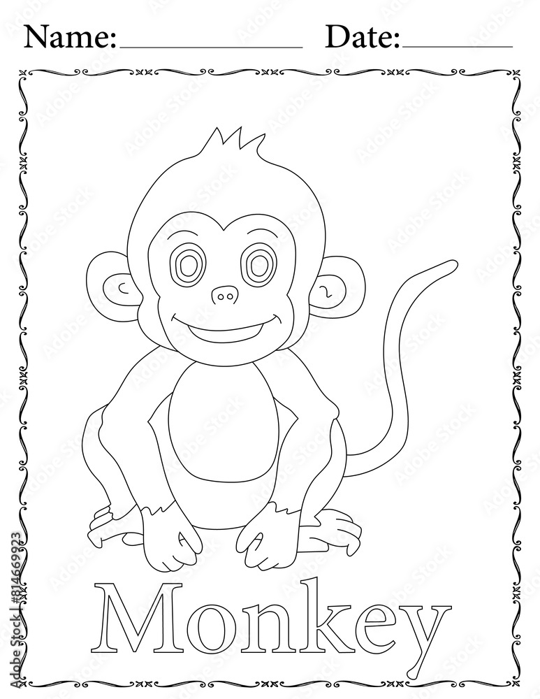 Monkey Coloring Page. Printable Coloring Worksheet for Kids ...