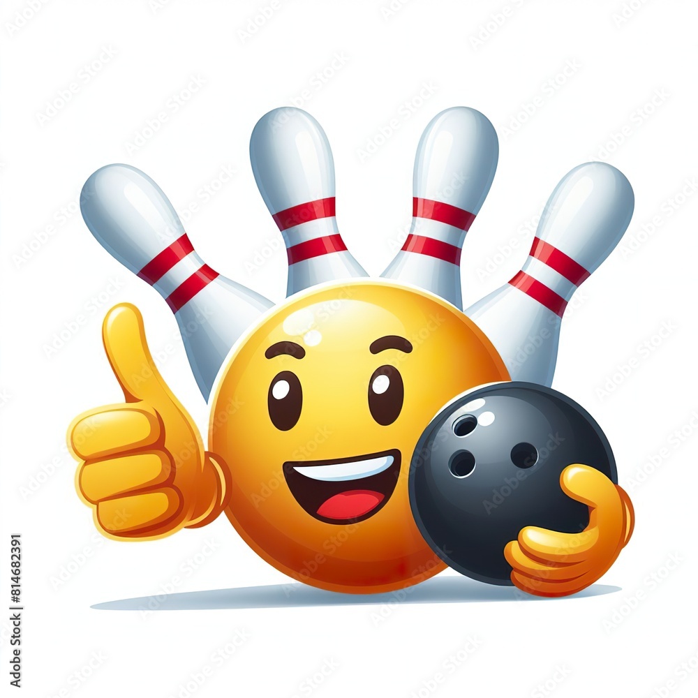 Bowling playing thumbs up emoji on a white background Stock ...