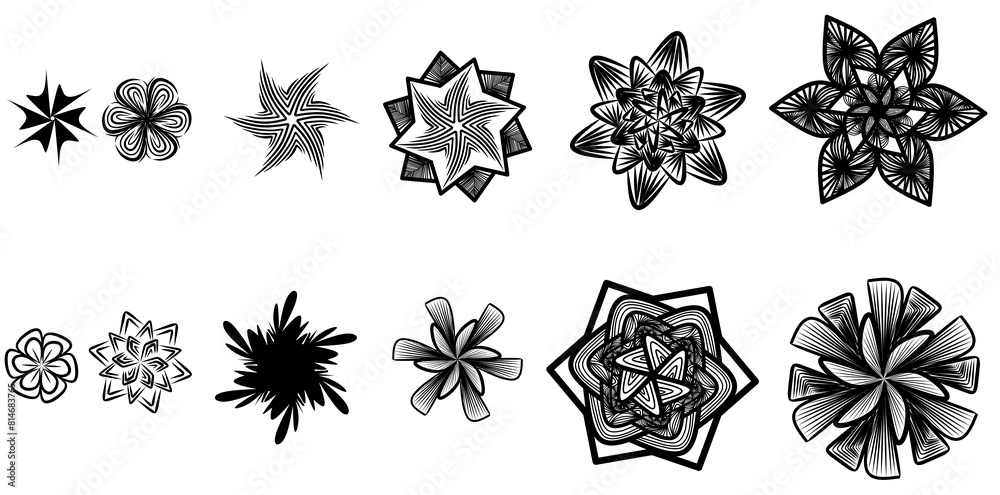 Set of 12 vector decorative elements, radial symmetry designs for use ...