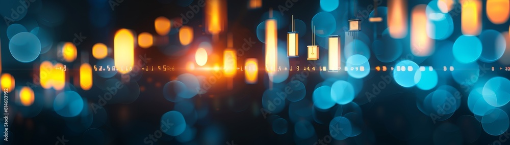 Stock market chart background, blue and yellow color, stock candlestick ...