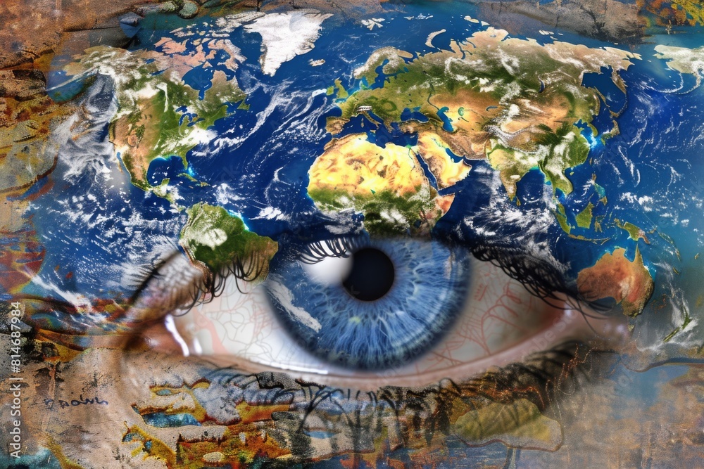 Global Vision: An Artistic Representation of a Human Eye with a World ...