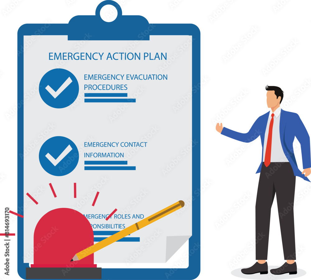 Business emergency action plan with businessman holding pencil standing ...