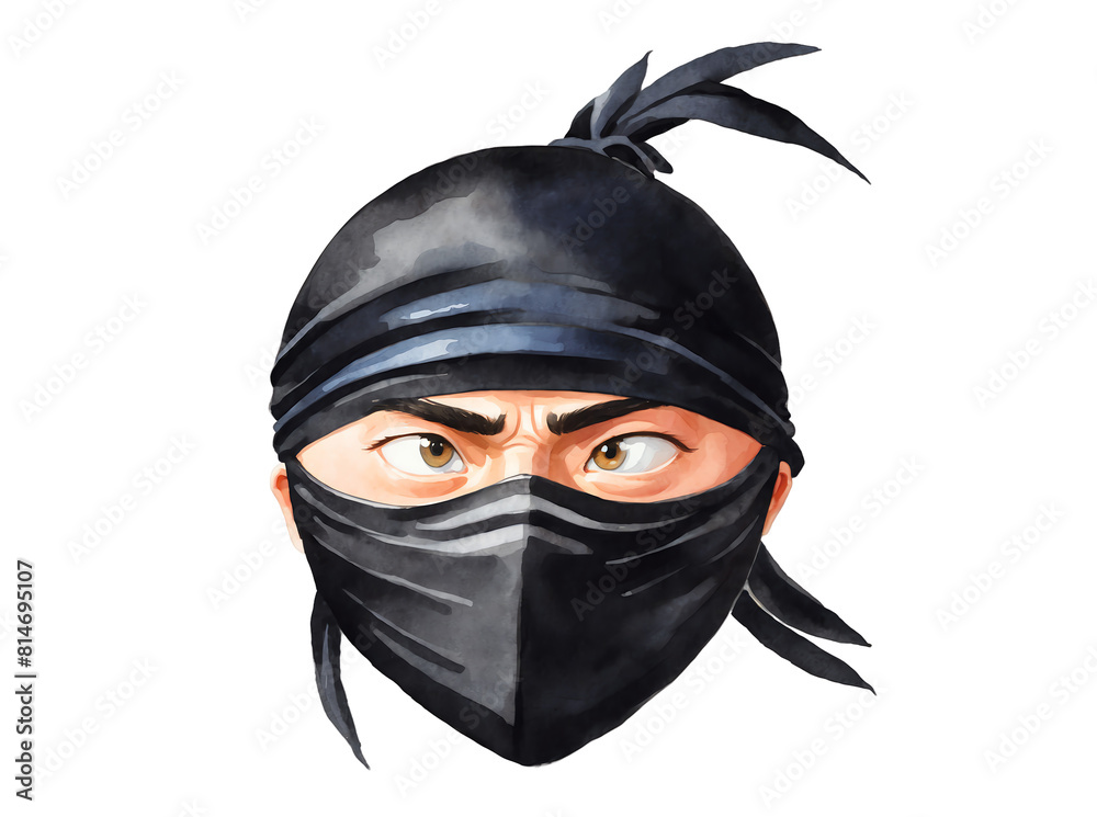 ninja head watercolor painting illustration isolated transparent ...