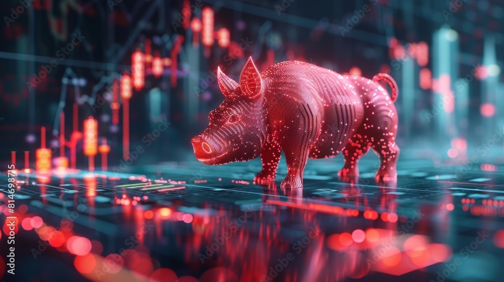 A digital illustration of a pig standing on a circuit board. The pig is ...