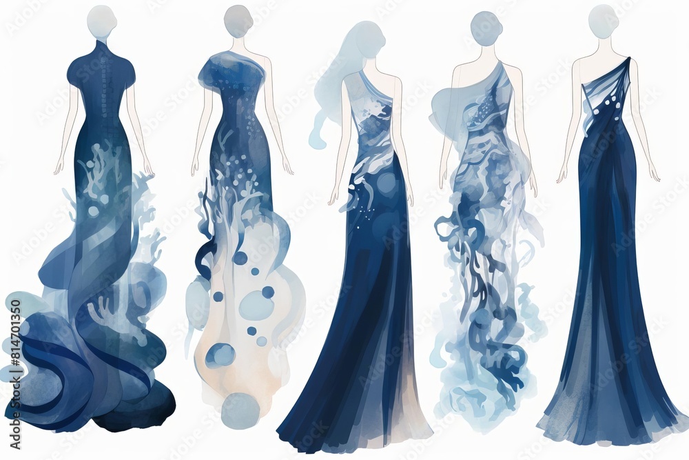 Oceaninspired fashion collection flat design side view deep sea motifs ...