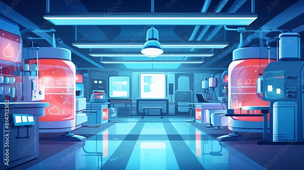 Futuristic biotech lab flat design front view genetic modifications ...