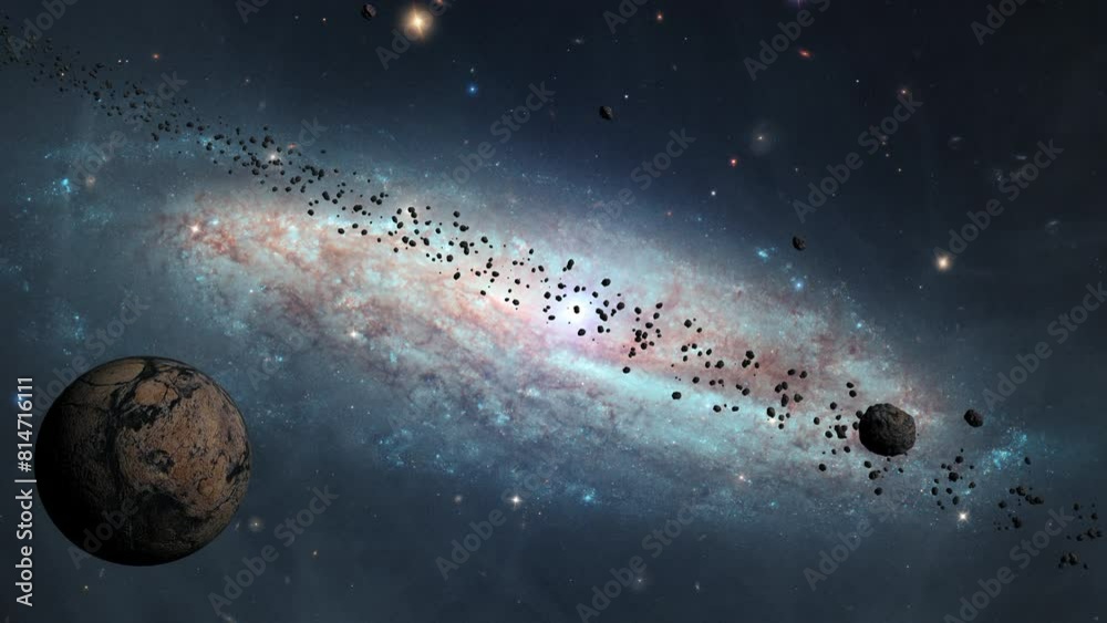 Galaxy Space flight exploration space rock scence through outer space ...