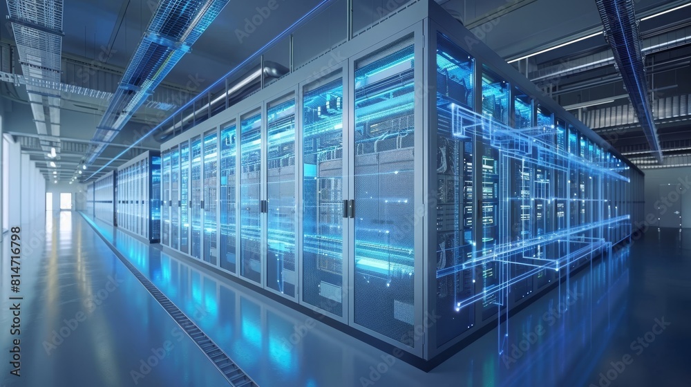 3D animated sequence showing the progression of a data center from its ...