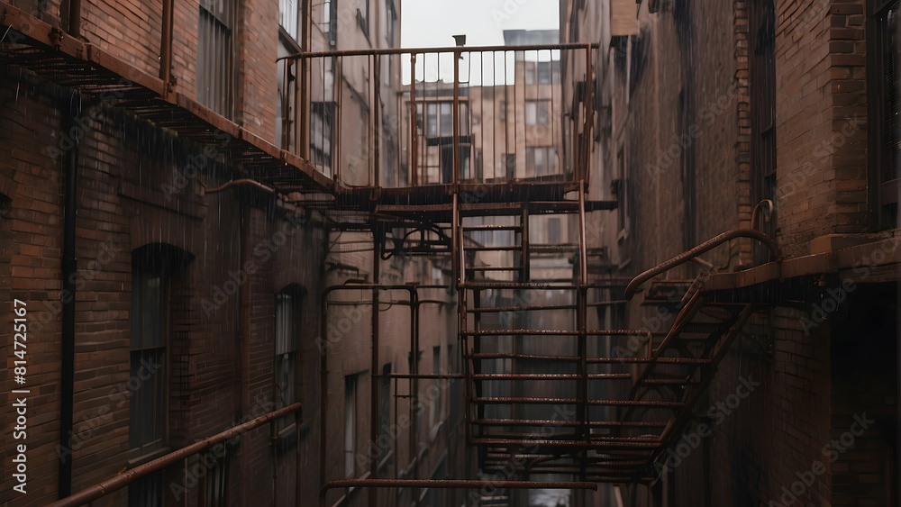 Dark urban alleyway with fire escape stairs Stock Photo | Adobe Stock