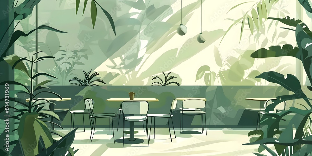 Anime-style Cafe Background with Plants for a Game or Visual Novel ...