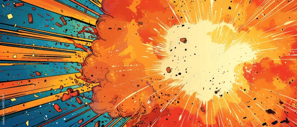 Produce a superhero invitation with one large comic explosion ...