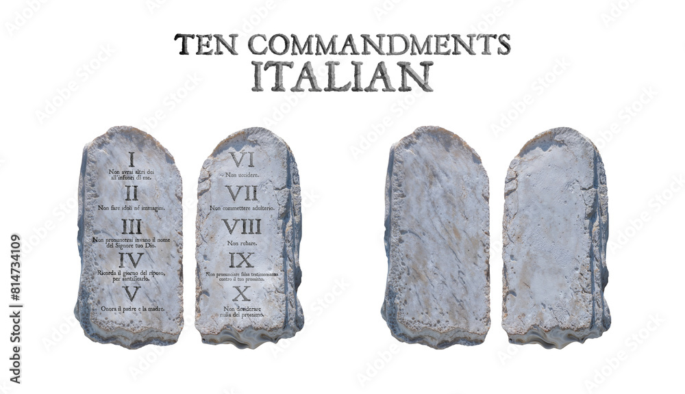 The Ten Commandments in ITALIAN. Stone table with and without the ...