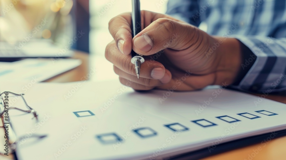 man Checklist concept, Businessman sign check box, survey form, check ...