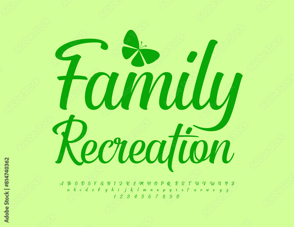 Vector eco template Family Recreation. Cursive Green Font. Artistic ...