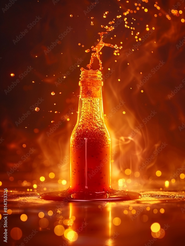 Create an animated GIF of the levitating bottle of fruit sauce, showing ...