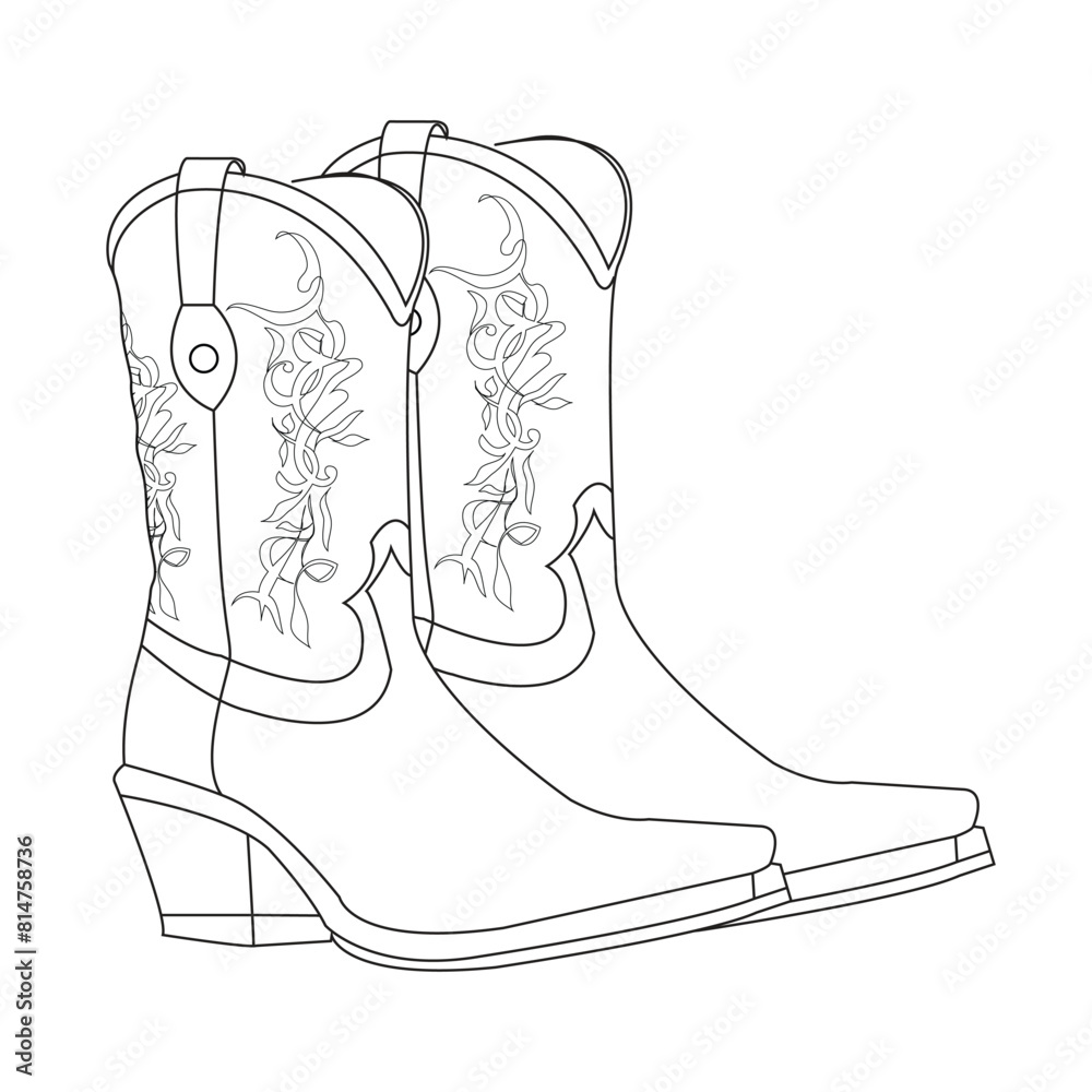 cowboy boots drawing. cowboy boots or shoes drawing isolated on white ...