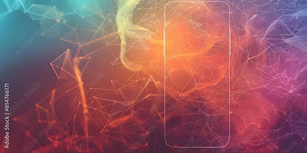 Low poly wireframe style phone chat with geometric patterns and ...