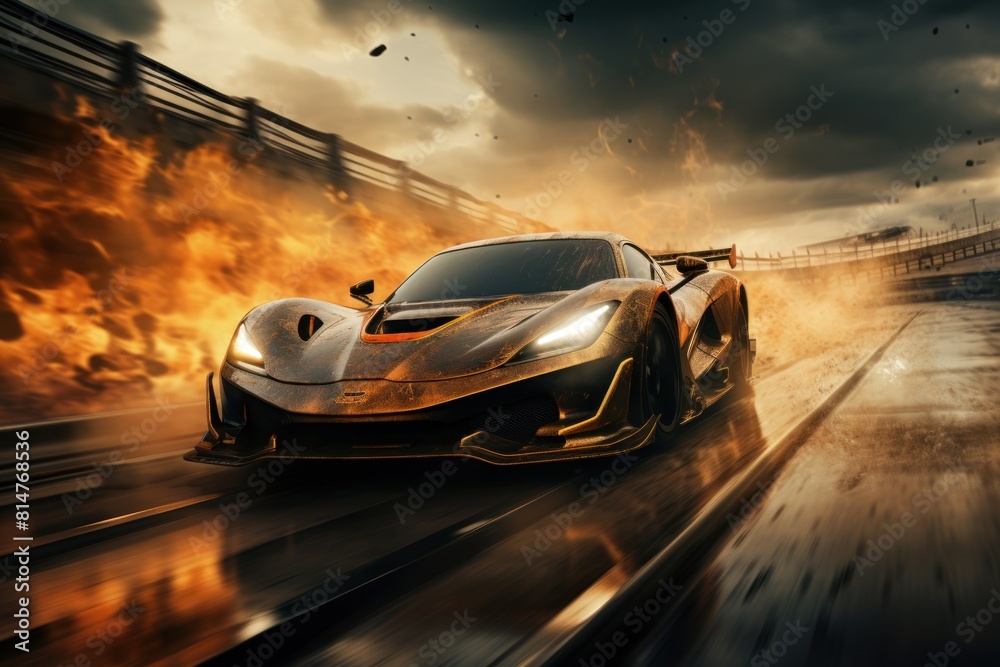 Race car on the race track with high speed. Racing car competitions ...