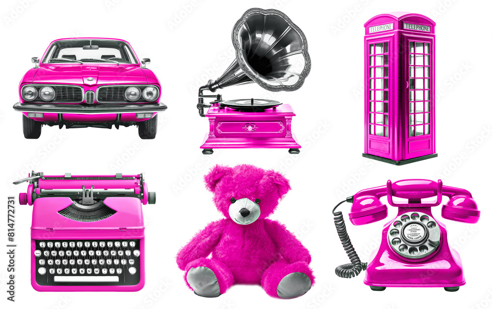 Set of retro objects in trend duo tone design on png background. Ideal ...