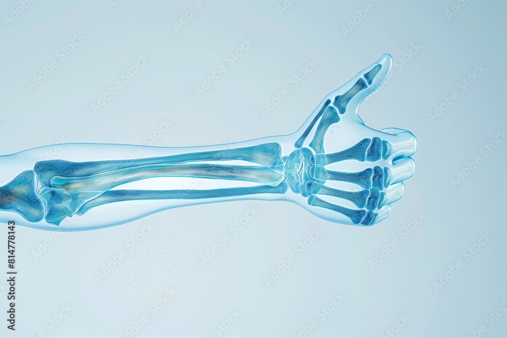 x-ray illustration of hand thumbs-up, blue background, yes concept ...