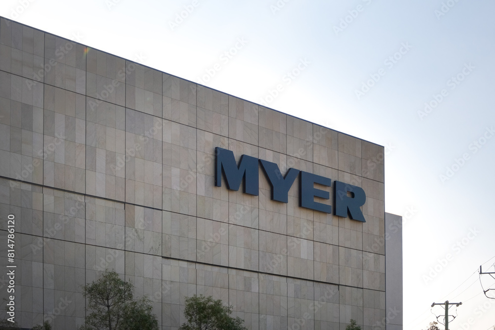 The logo of Myer on the building of Parcific Werribee Shopping Centre ...
