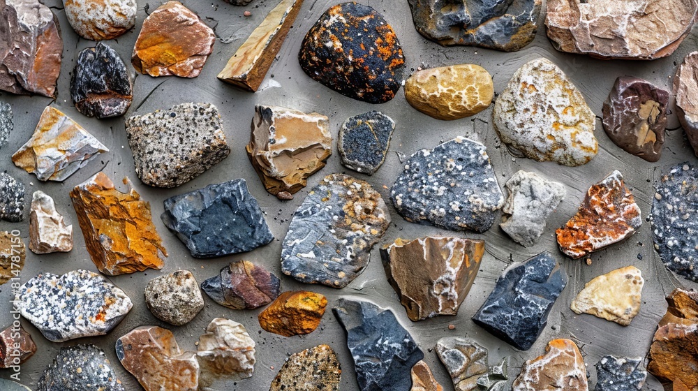 A section of raw concrete with exposed aggregate, showing stones of ...